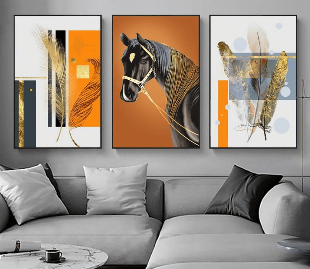 Tableaux Cheval Décoration Murale – Style Floral Orange Élégant - Wepic